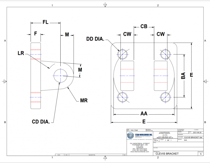 Cylinder Mounting Accessory - Clevis Bracket - DCB-13 - Titan Worldwide ...