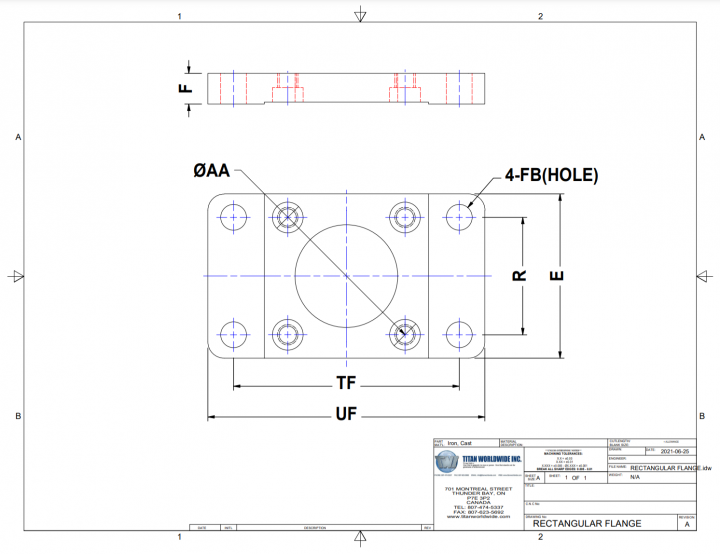 Cylinder Mounting Accessory - Rectangular Flange - DF 25 - Titan ...